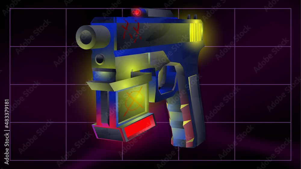 Future gun in retrofoturism style. 3d colorful vector illustration ...