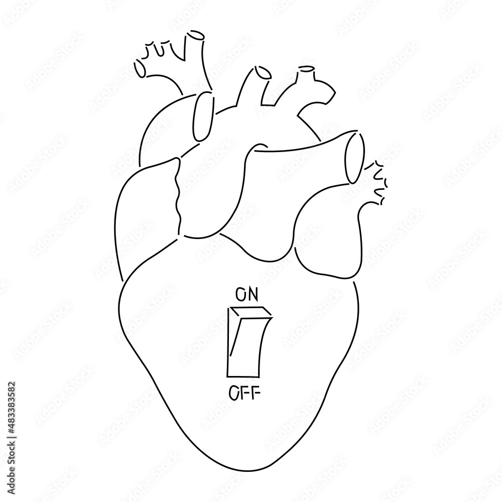 Human heart with on and off in a minimalist style. Human internal organ ...