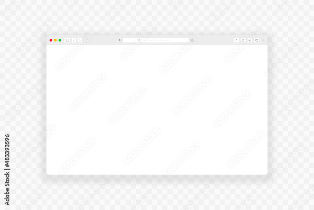 Browser window. Realistic empty web page with toolbar, search and shadow. Browser window mockup ...