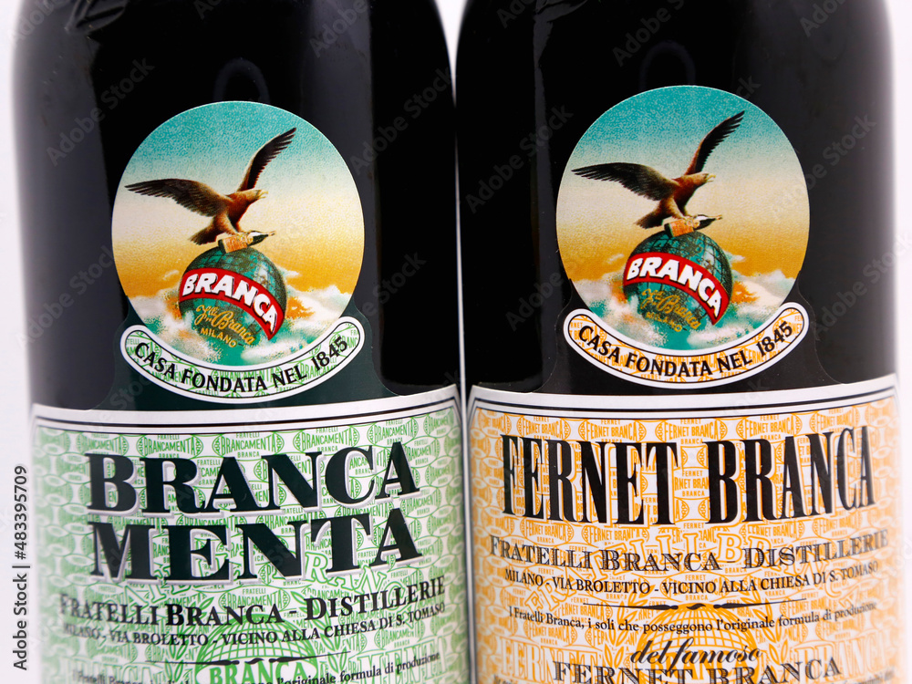Fernet Branca and Branca Menta. Fratelli Branca Distilleries. Bottle of ...