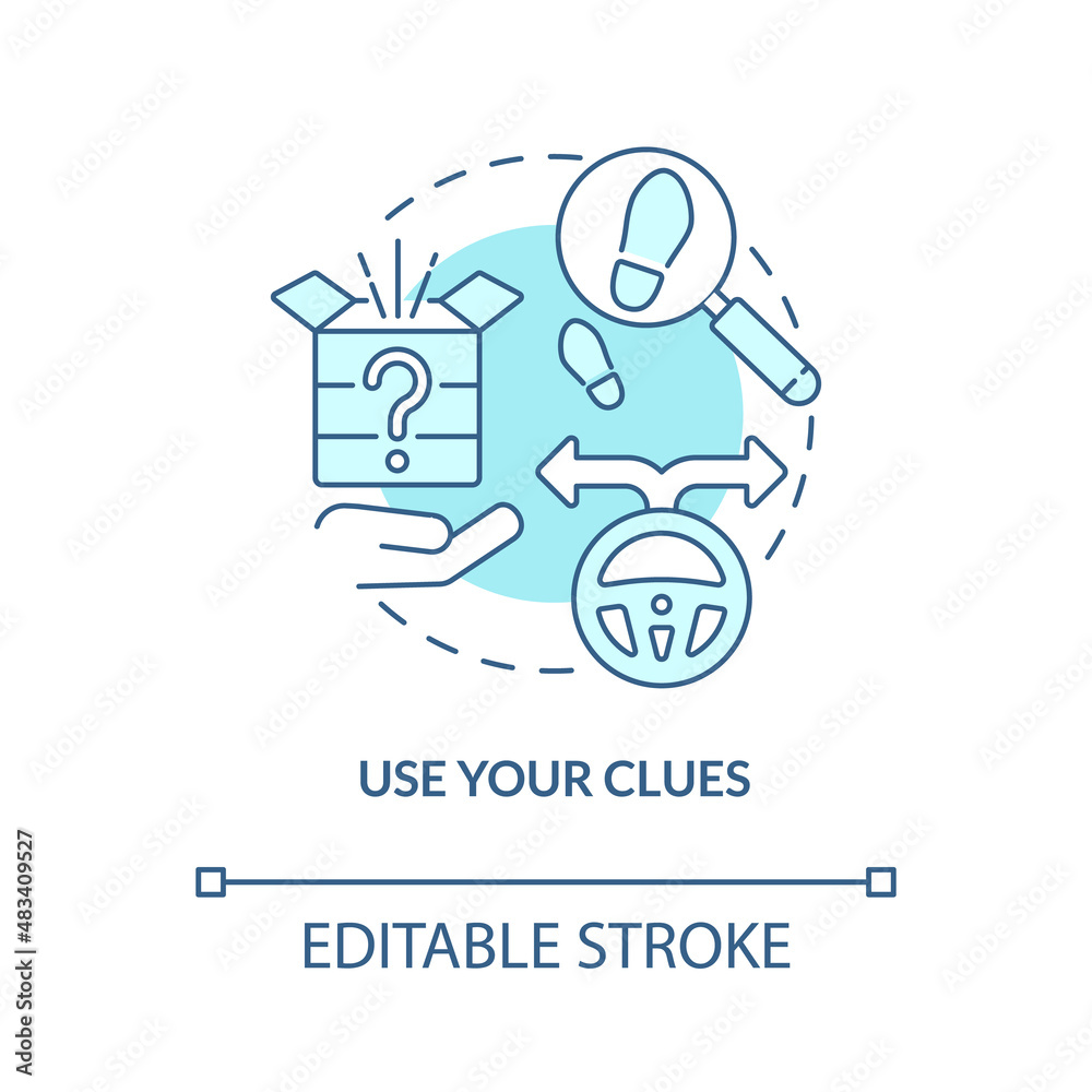 Use clues turquoise concept icon. Escape room approach abstract idea ...