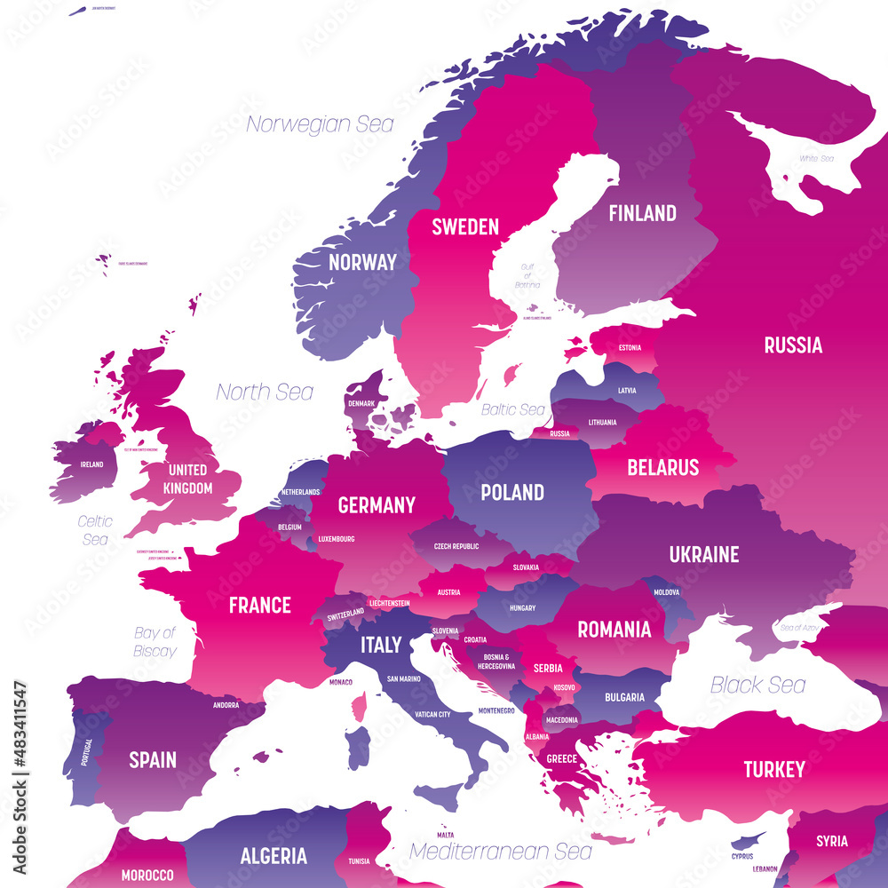 Europe map detailed political map with lables Stock Vector | Adobe Stock