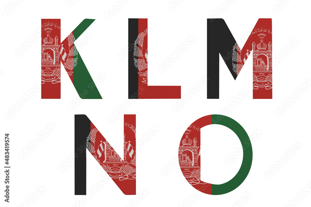 Universal Latin alphabet in colors of national flag. Afghanistan. Part ...