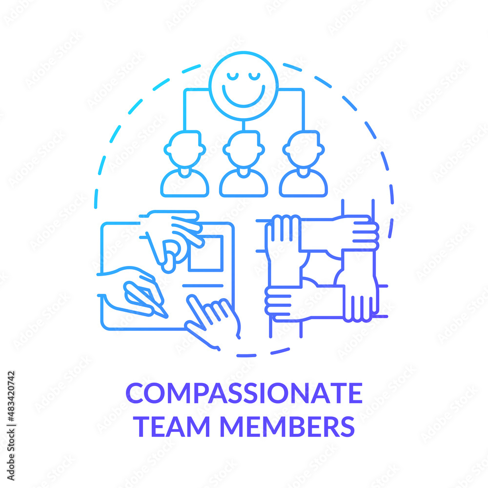 Compassionate team members blue gradient concept icon. Emotional ...