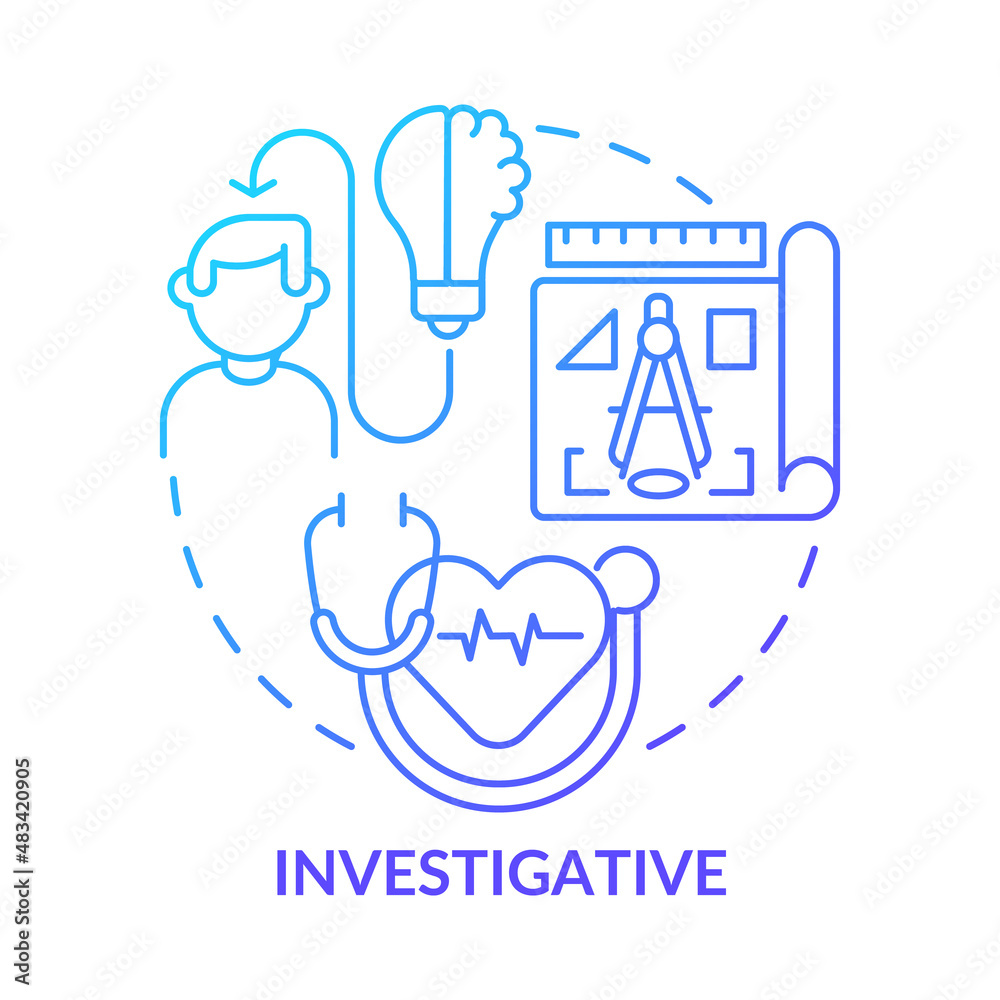 Investigative occupation blue gradient concept icon. Problem solving ...