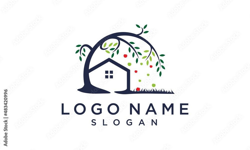 Vector Logo Template of apple tree and house. the design of the house ...