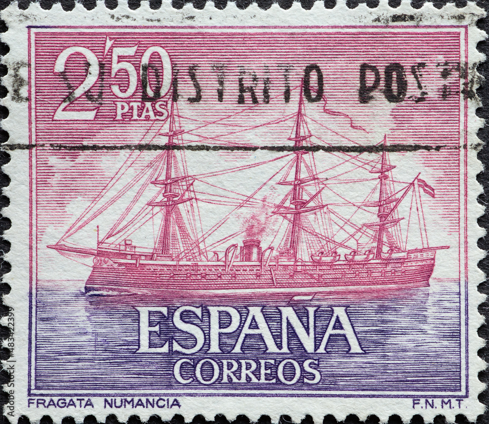 Spain - circa 1964 : a postage stamp from Spain, showing the steam ...
