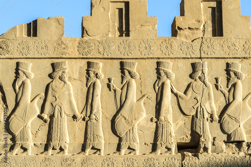 Persepolis, Apadana stairway facade, Ancient relief of the Achaemenids ...