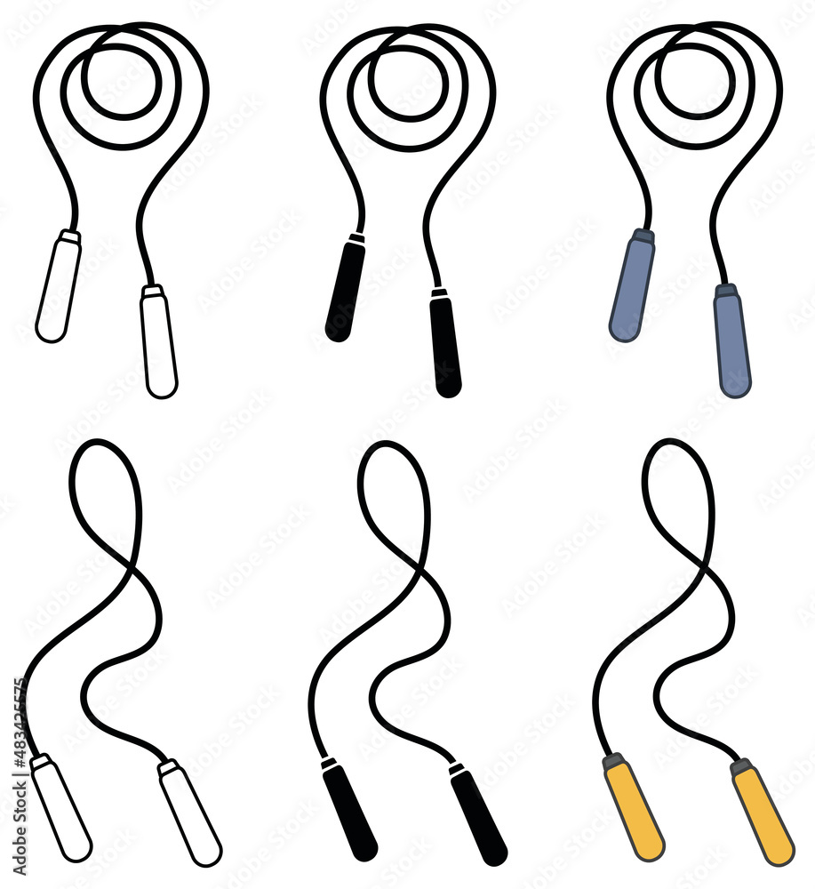 Jump Rope Clipart Set - Outline, Silhouette and Color Stock Vector ...