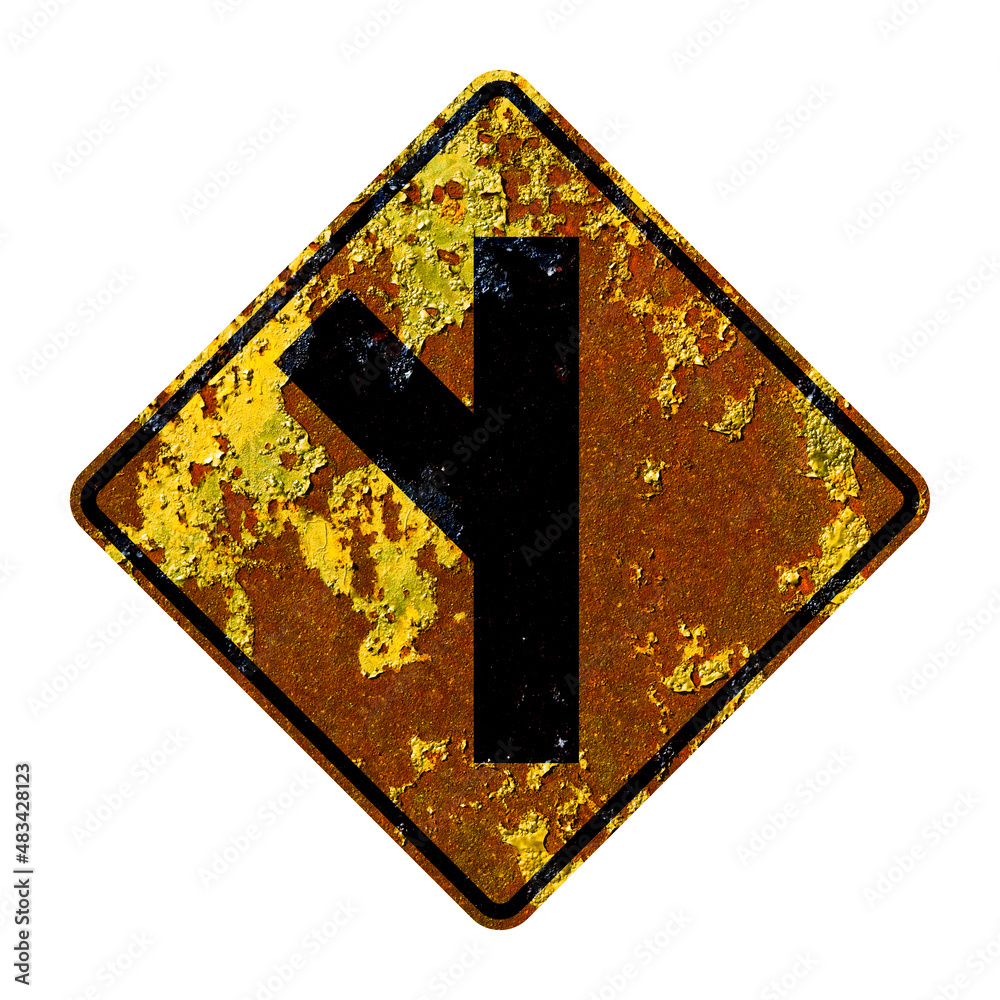 Old rusty American road sign - Side road at an acute angle Stock Photo ...