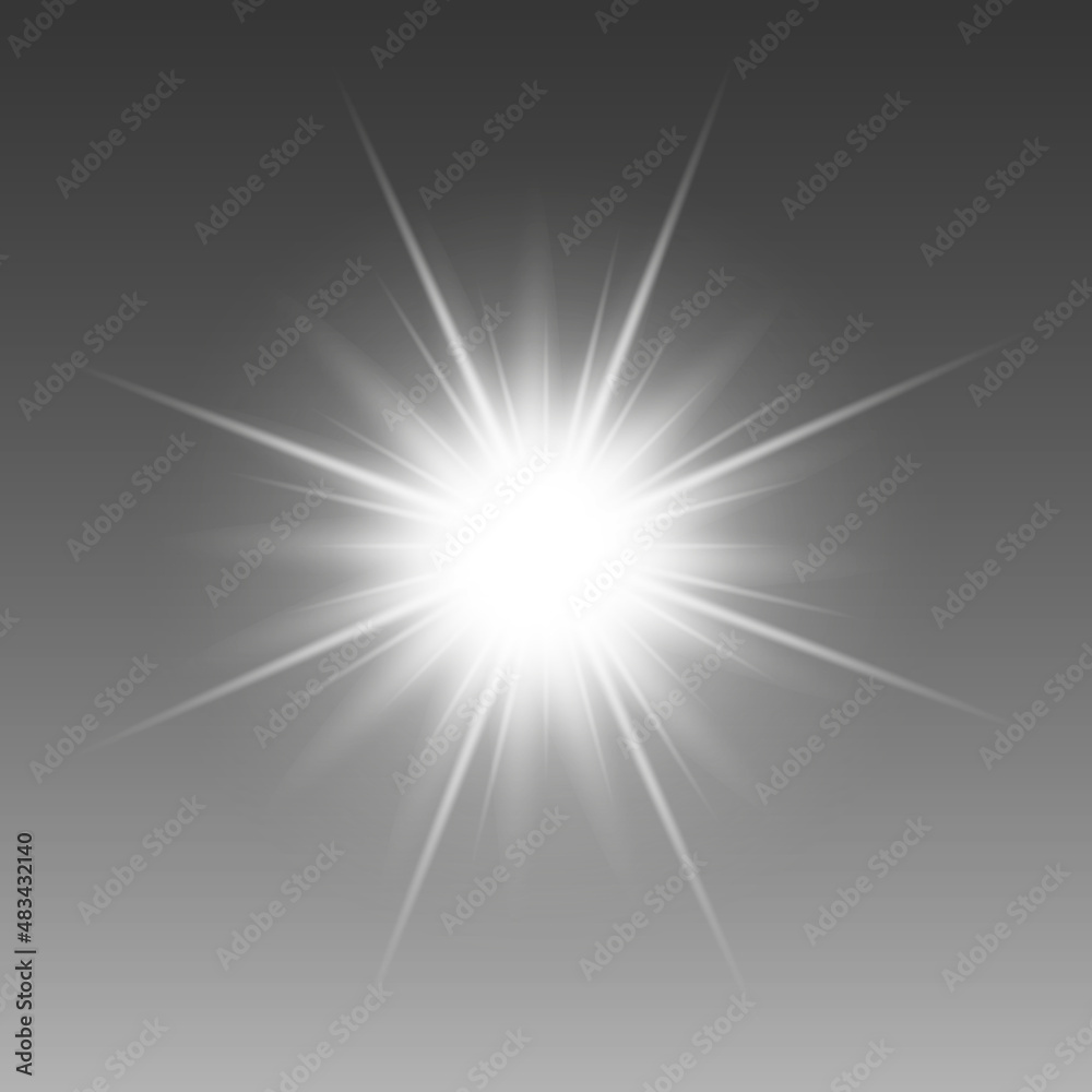 Glowing starburst explosion with sparkles and rays. Golden light flare ...