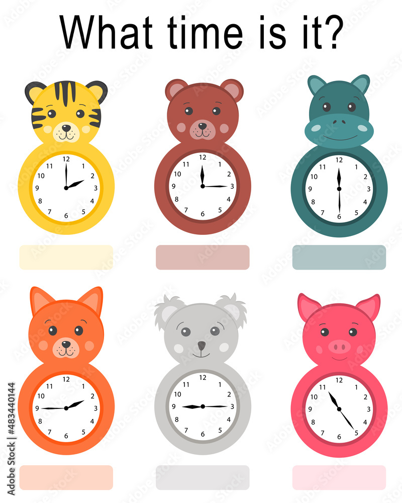 Telling time educational activity with clock in shape of cartoon funny ...