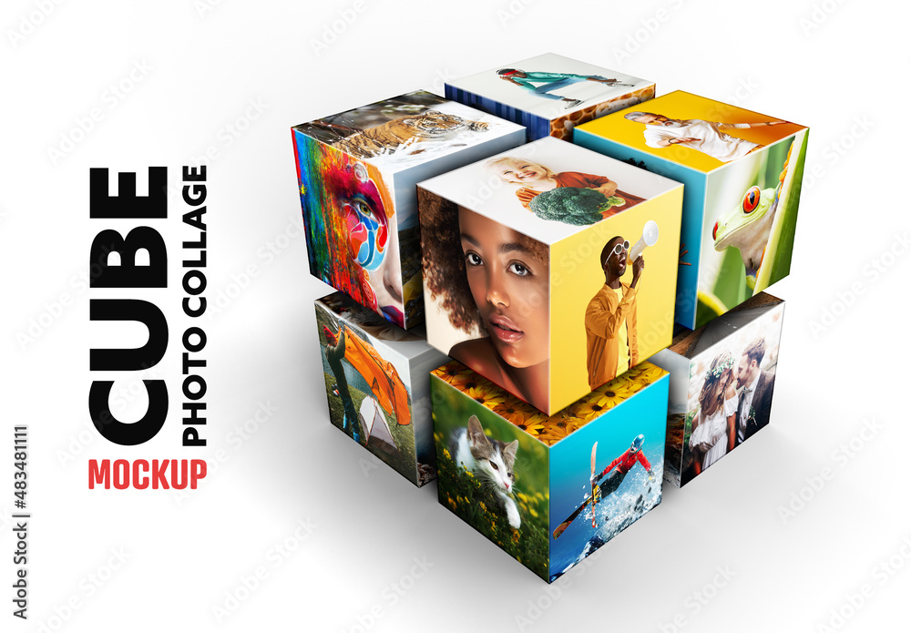 Cube Photo Collage Mockup Stock Template | Adobe Stock