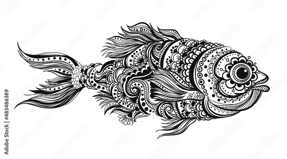 Adult Coloring book illustration with fish. Vector illustration Stock ...