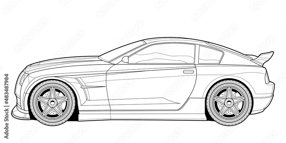 Coloring book page for adult drawing. Paper. Car with outlines. Vector ...