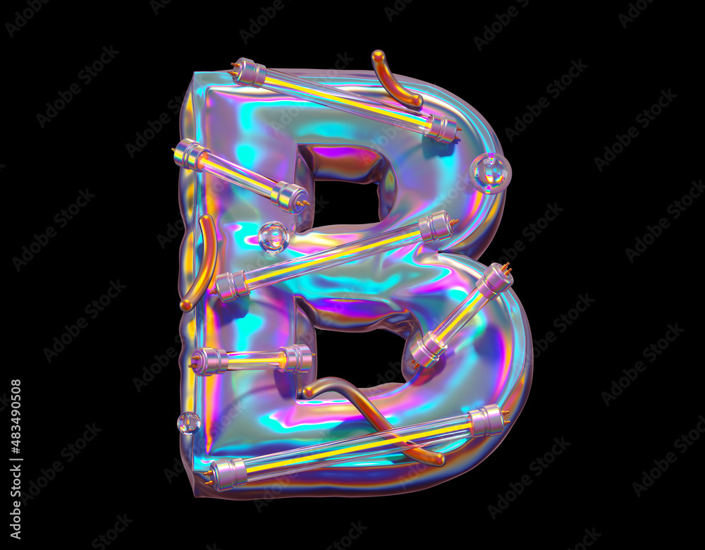Futuristic holographic font. Ultraviolet and yellow neon. Letter B ...