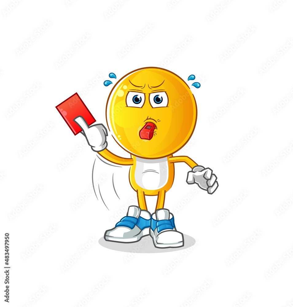 emoticon head cartoon referee with red card illustration. character ...
