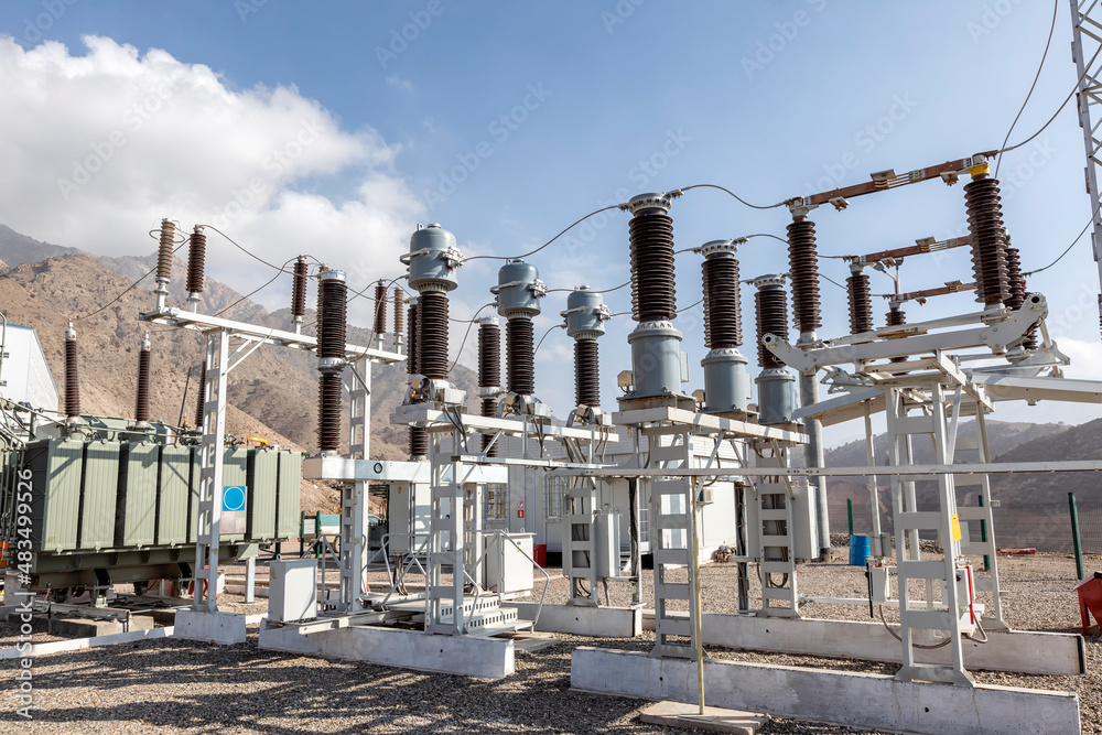 View of the electrical substation (electrical switchyard) for ...