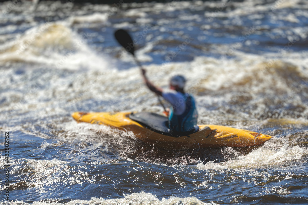 Foto de Kayak slalom canoe race in white water rapid river, process of ...