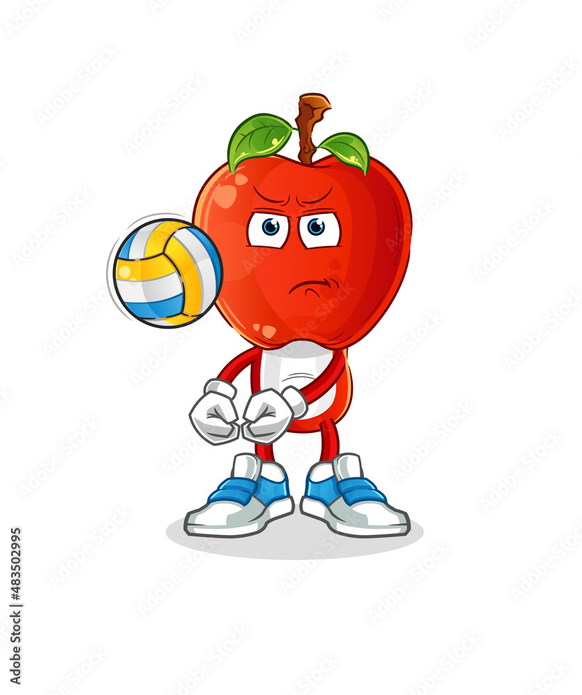 apple head cartoon play volleyball mascot. cartoon vector Stock Vector ...