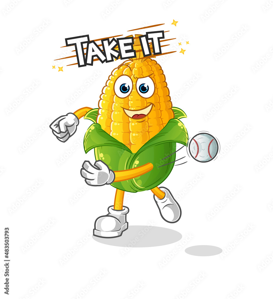 corn throwing baseball vector. cartoon character Stock Vector | Adobe Stock
