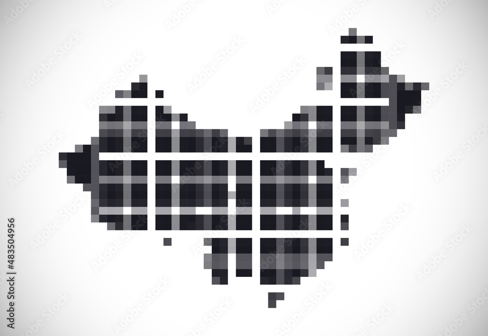 Pixel map of China. The dotted map is on white background. Vector ...
