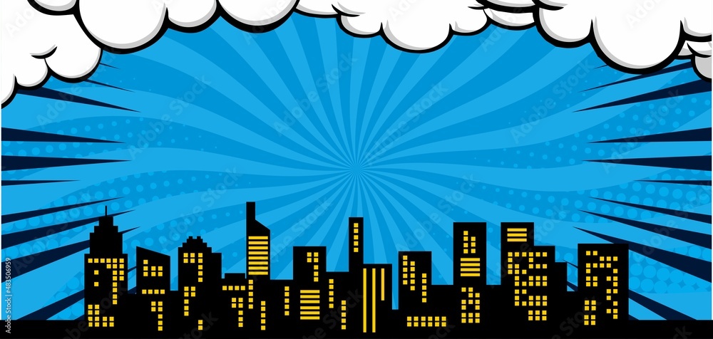 Comic background with city silhouette Stock Vector | Adobe Stock