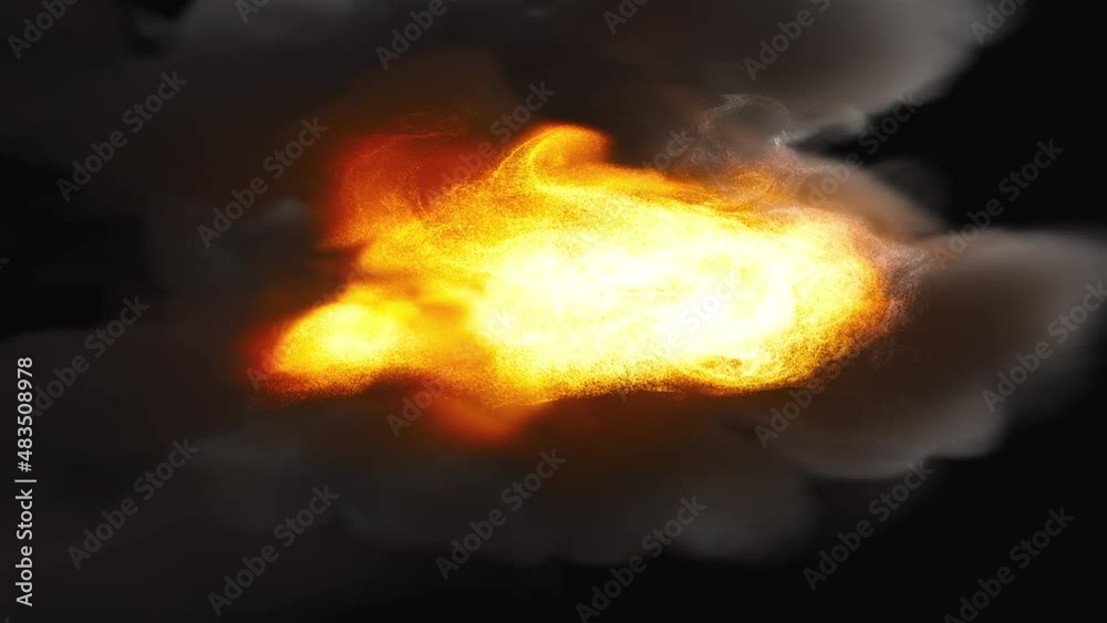 Bright flash with 3d render puffs of thick fog. Powerful explosion with ...