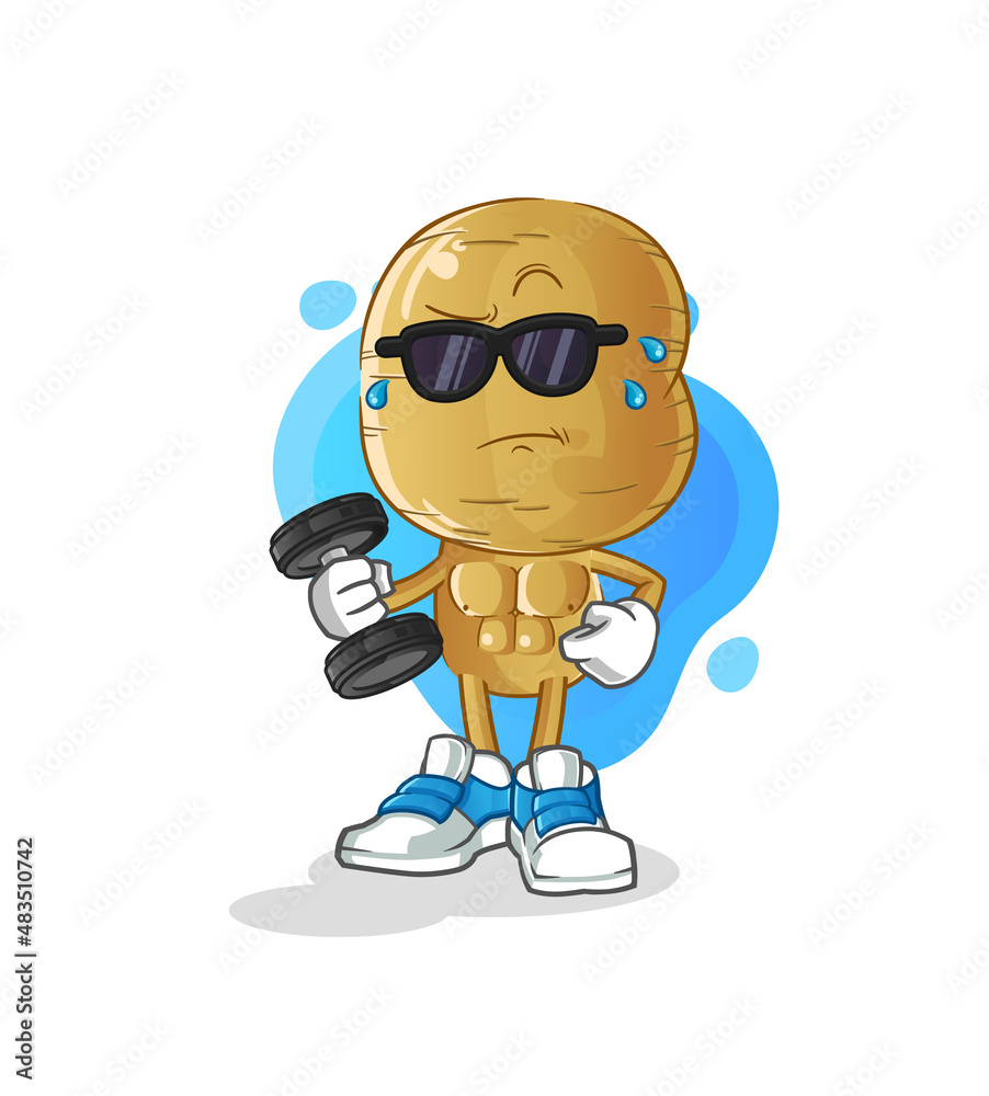 potato head cartoon lifting dumbbell vector. cartoon character Stock ...