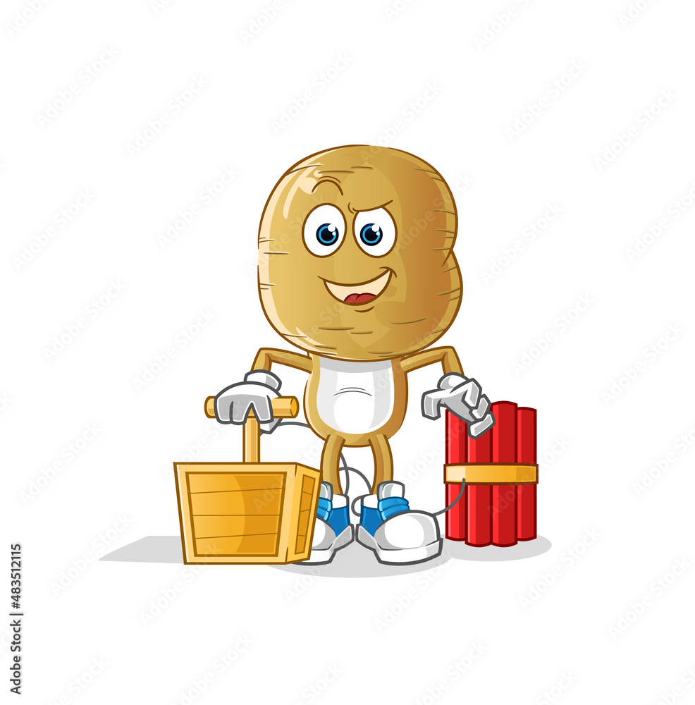 potato head cartoon holding dynamite detonator. cartoon vector Stock ...
