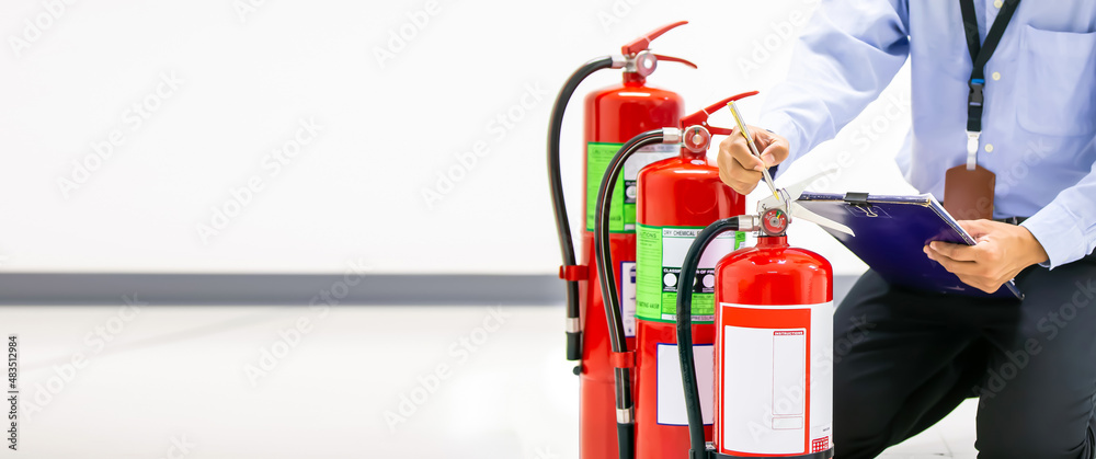 Fire extinguisher, Engineer inspection checking pressure gauge level ...