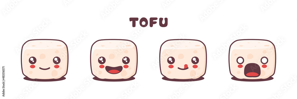 vector tofu cartoon mascot, with different facial expressions Stock ...