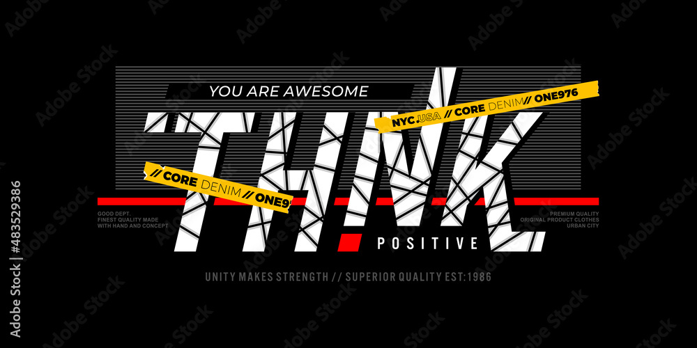 think positive, stylish vintage style typography slogan.Vector ...