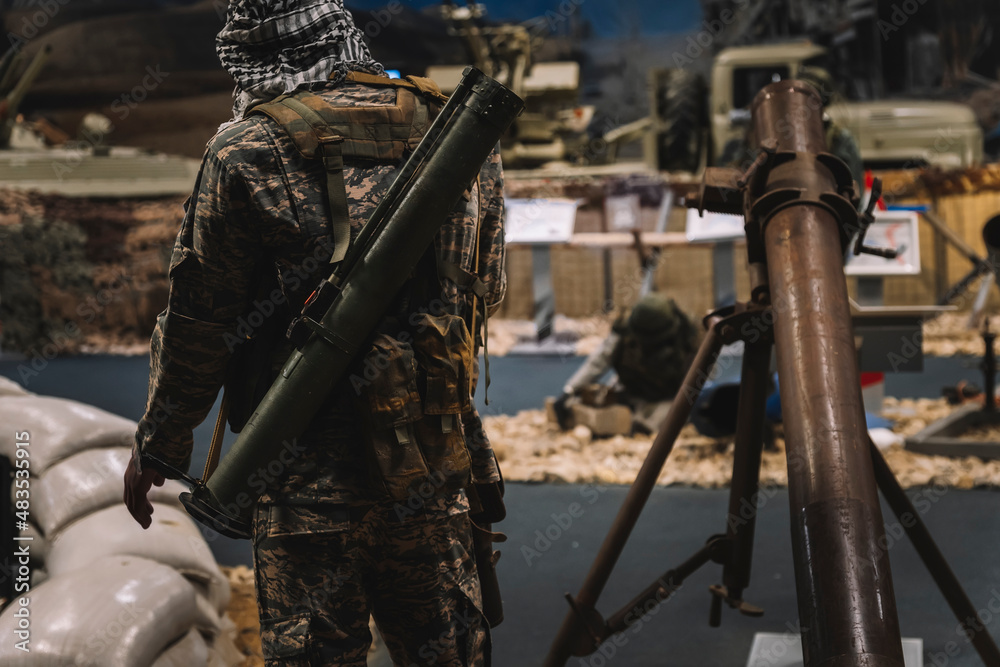 Military soldier with bazooka. War Concept. grenade launcher with a ...