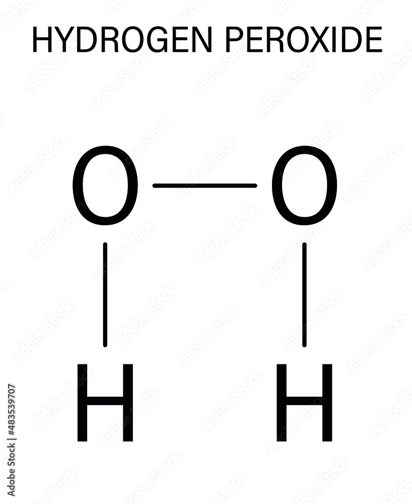 Hydrogen peroxide molecule. Reactive oxygen species, ROS. Used as ...