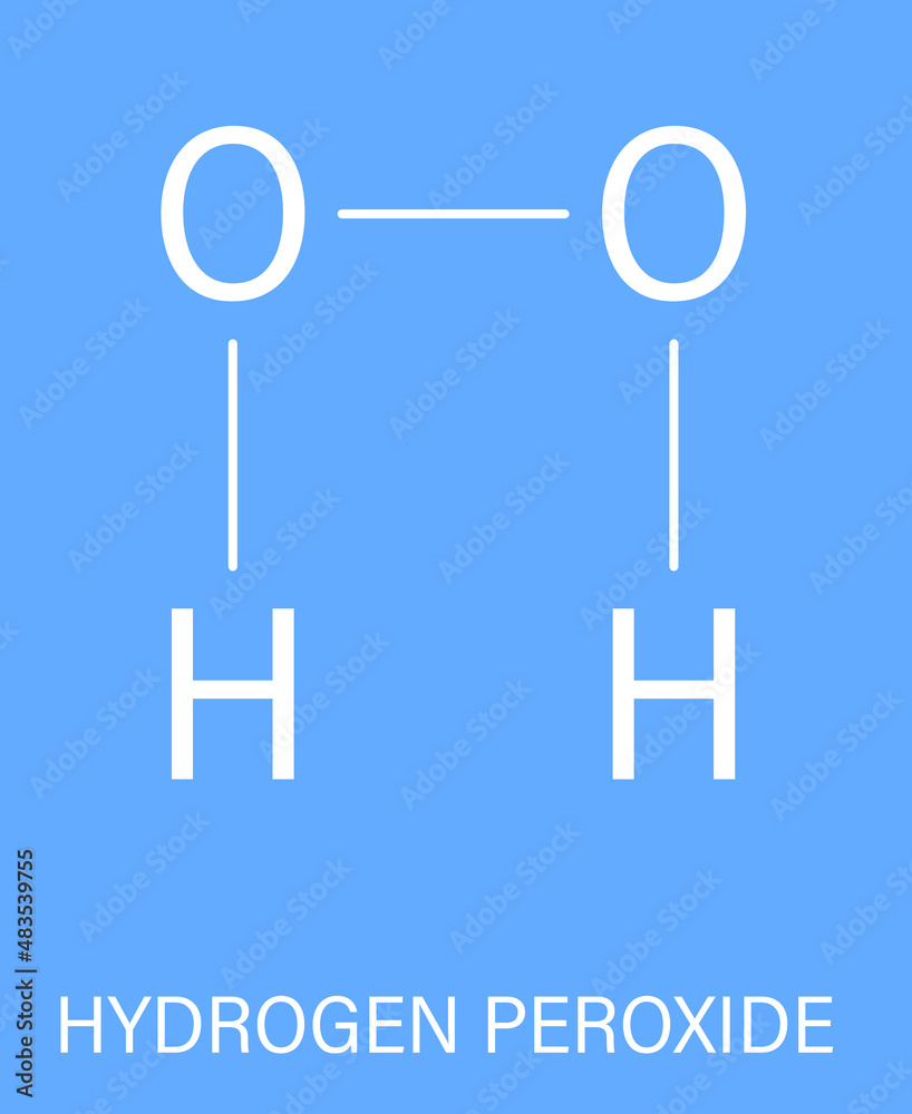 Hydrogen peroxide molecule. Reactive oxygen species, ROS. Used as ...