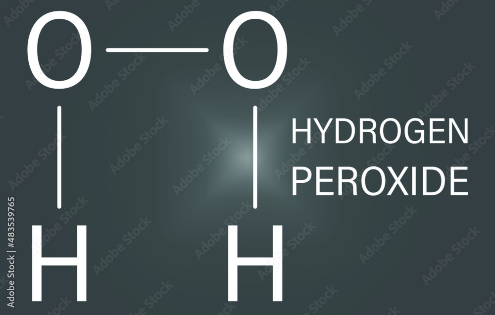 Hydrogen peroxide molecule. Reactive oxygen species, ROS. Used as ...