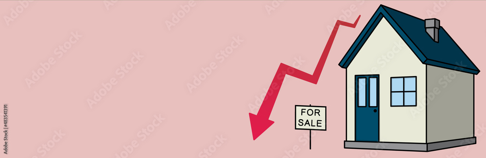 Cartoon style house for sale. Real estate prices are falling ...