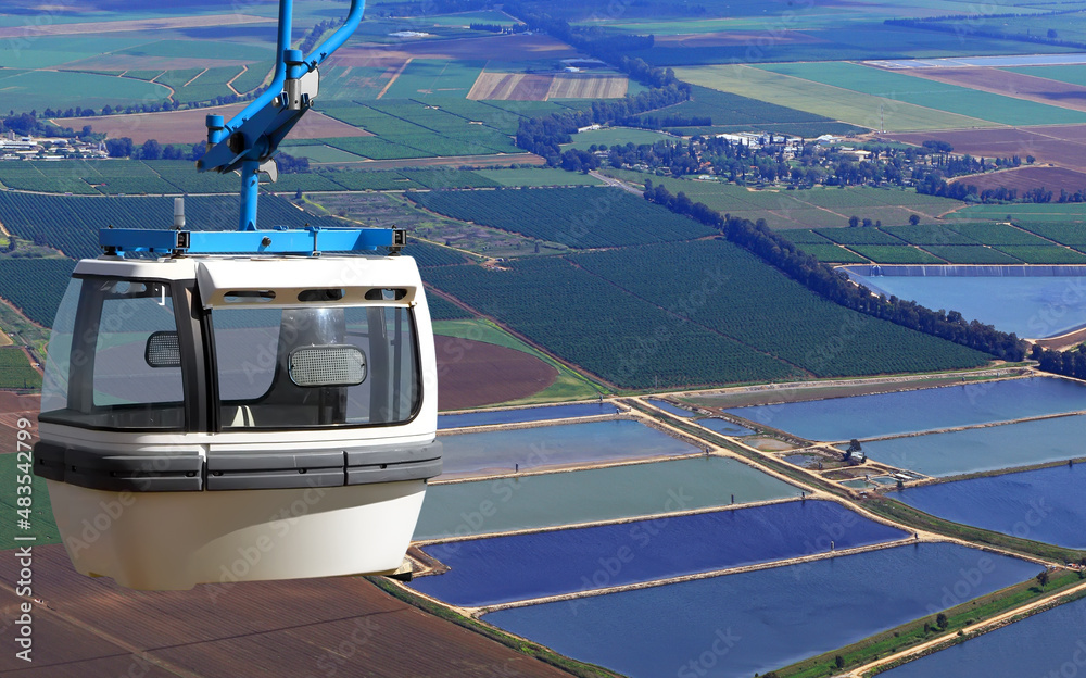 Gondola cable car with panoramic view from Manara Cliff on Hula Valley ...