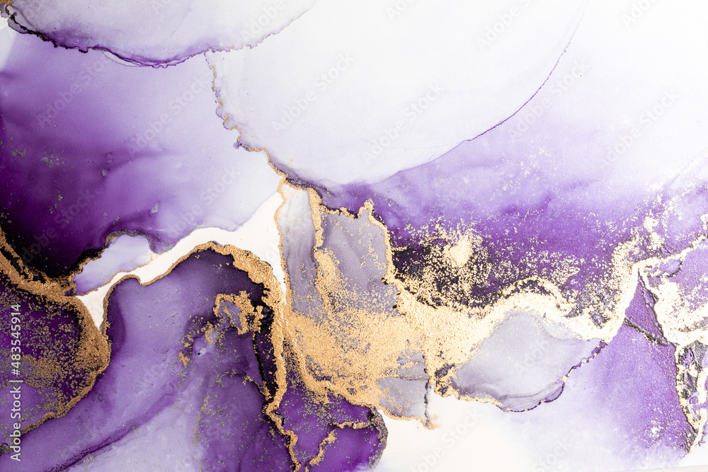 Purple gold abstract background of marble liquid ink art painting on ...