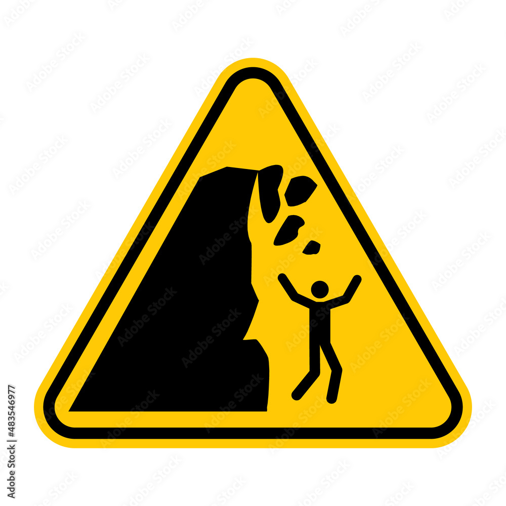 Unstable cliff warning sign. Vector illustration of yellow triangle ...