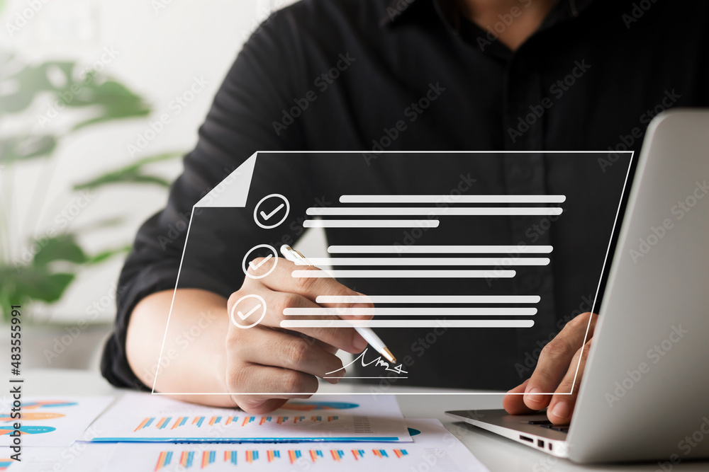 Electronic Signature Concept, Electronic Signing Businessman signs ...