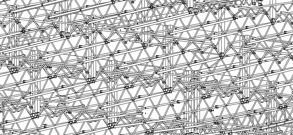 3D steel frames and trusses of a industrial building. Vector ...