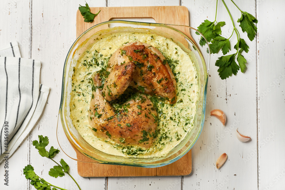 shkmeruli chkmeruli georgian cuisine chicken in a milk-garlic sauce ...