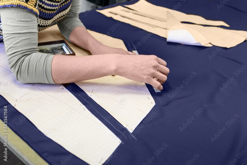 The process of laying out the details of the pattern on the fabric ...