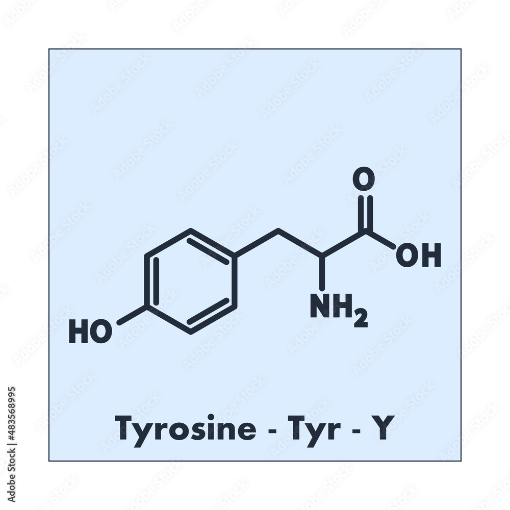 Tyrosine - Tyr - Y - Non Essential Amino Acid molecular formula, flat ...
