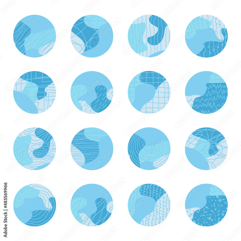 Circle icons collection. Doodle round textured shapes, signs, symbols ...