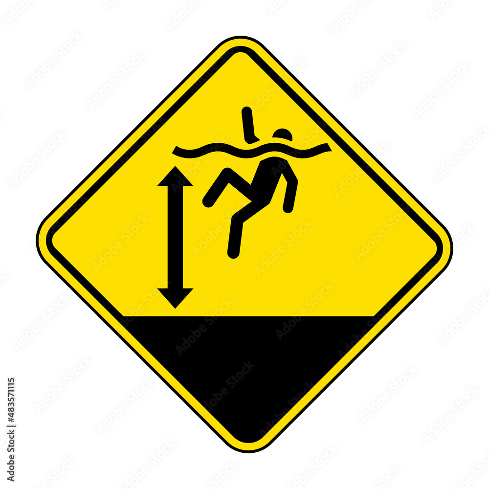 Deep water warning sign. Vector illustration of yellow diamond shaped ...