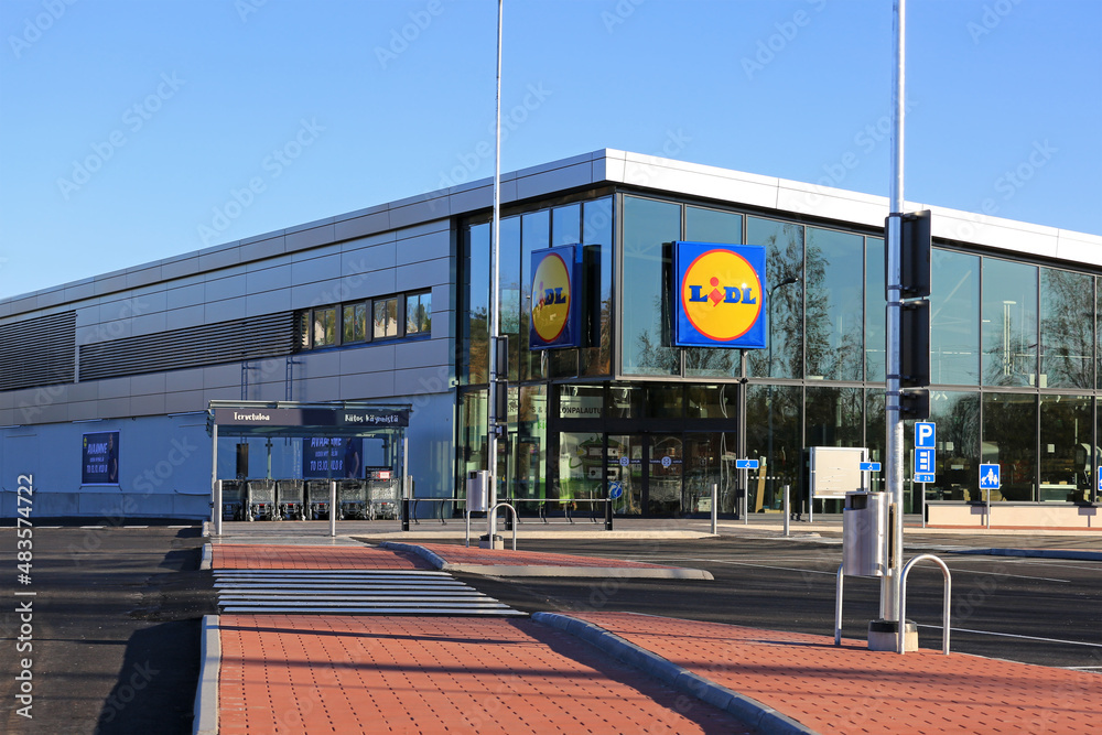 Lidl Store in Halikko, Finland. Lidl Stiftung & Co. KG is a German ...