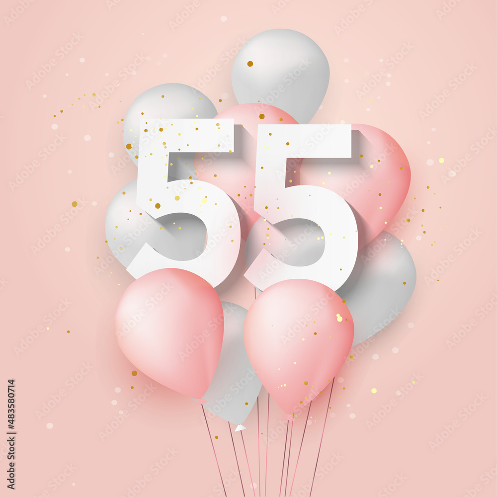 Happy 55th birthday balloons greeting card background. 55 years ...